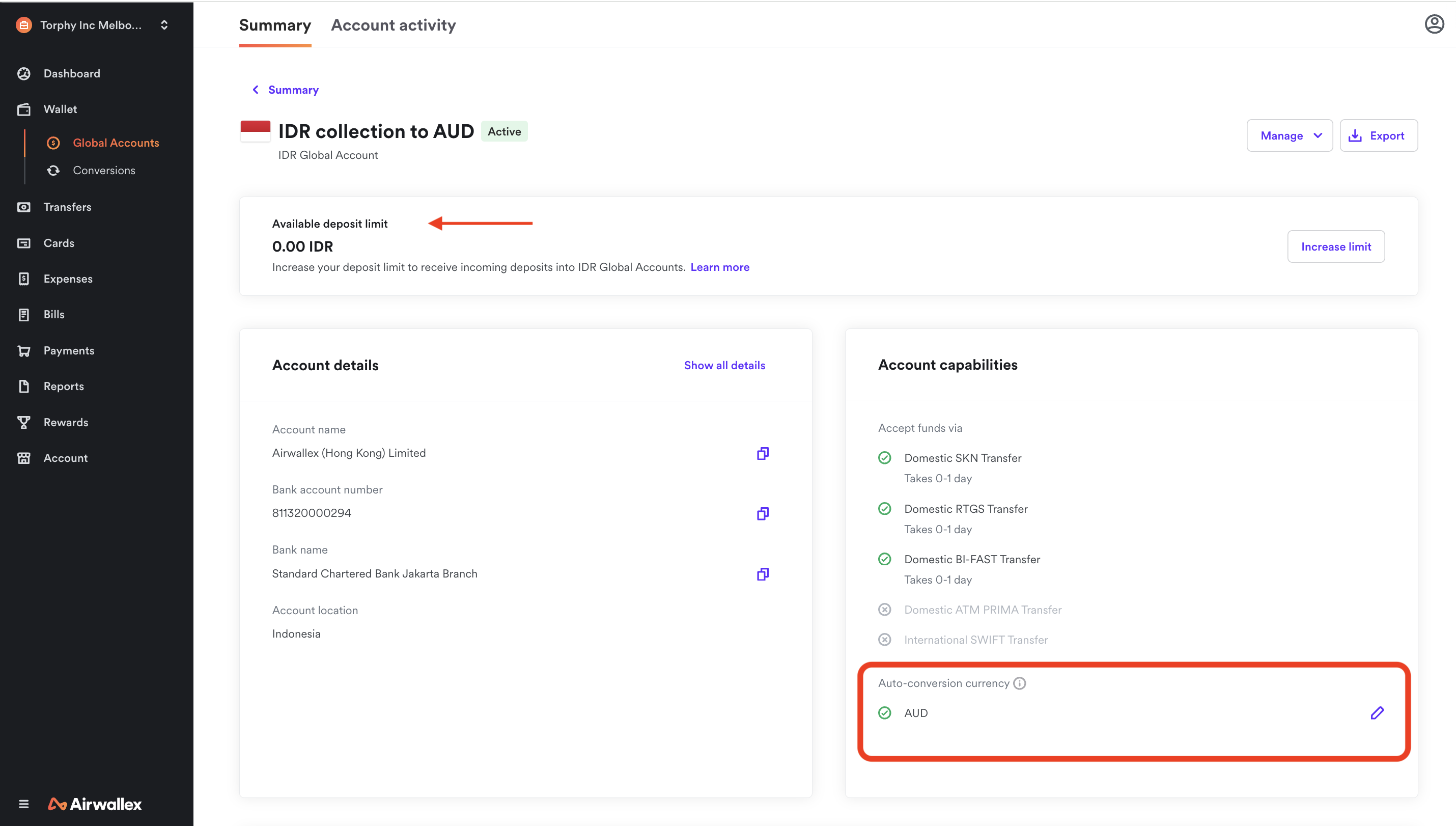 What do I need to know about deposit limits and auto-conversion? – Airwallex Help Centre
